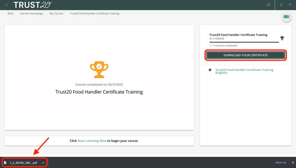 How do I download my Food Handler Certificate?