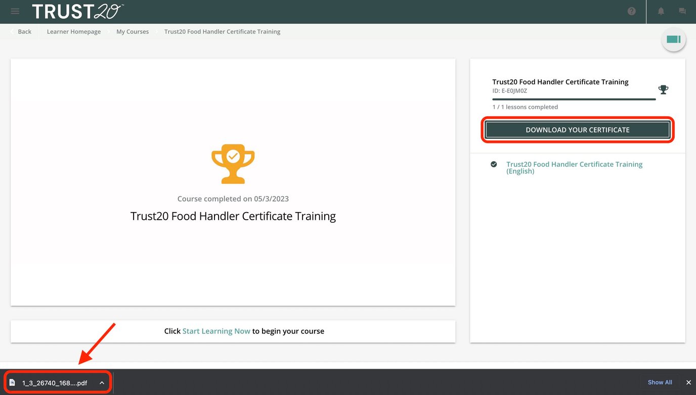 How do I download my Food Handler Certificate?