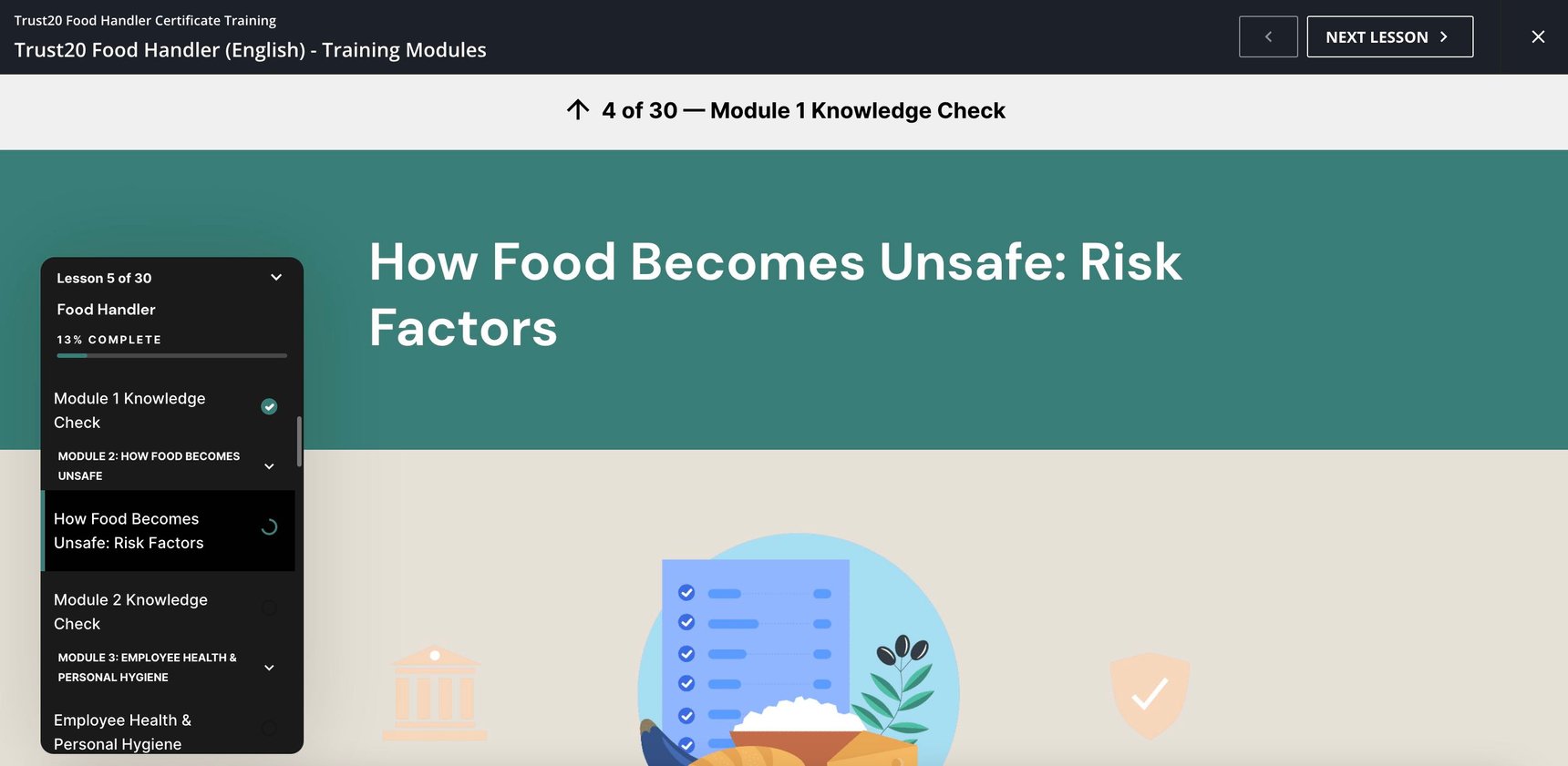 How do I check my progress on the Trust20 Food Handler Certificate ...