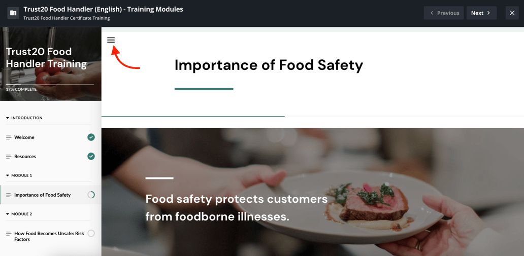 How do I check my progress on the Trust20 Food Handler Certificate ...
