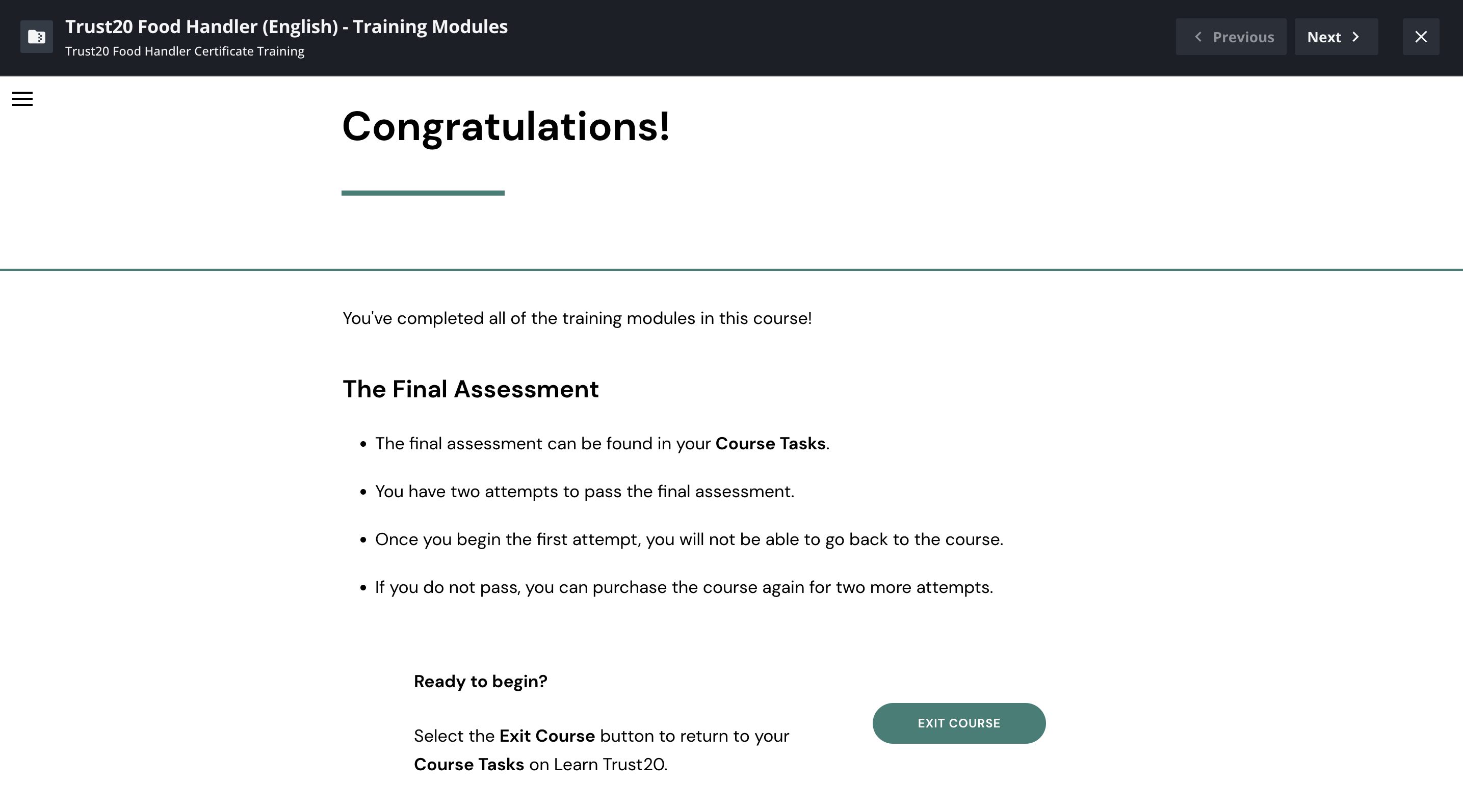 How do I check my progress on the Trust20 Food Handler Certificate ...